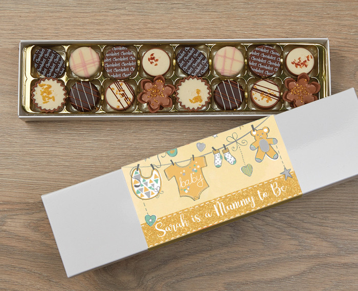 Personalised 16 Luxury Chocolates in a Box - Mummy to be yellow wrapper ...