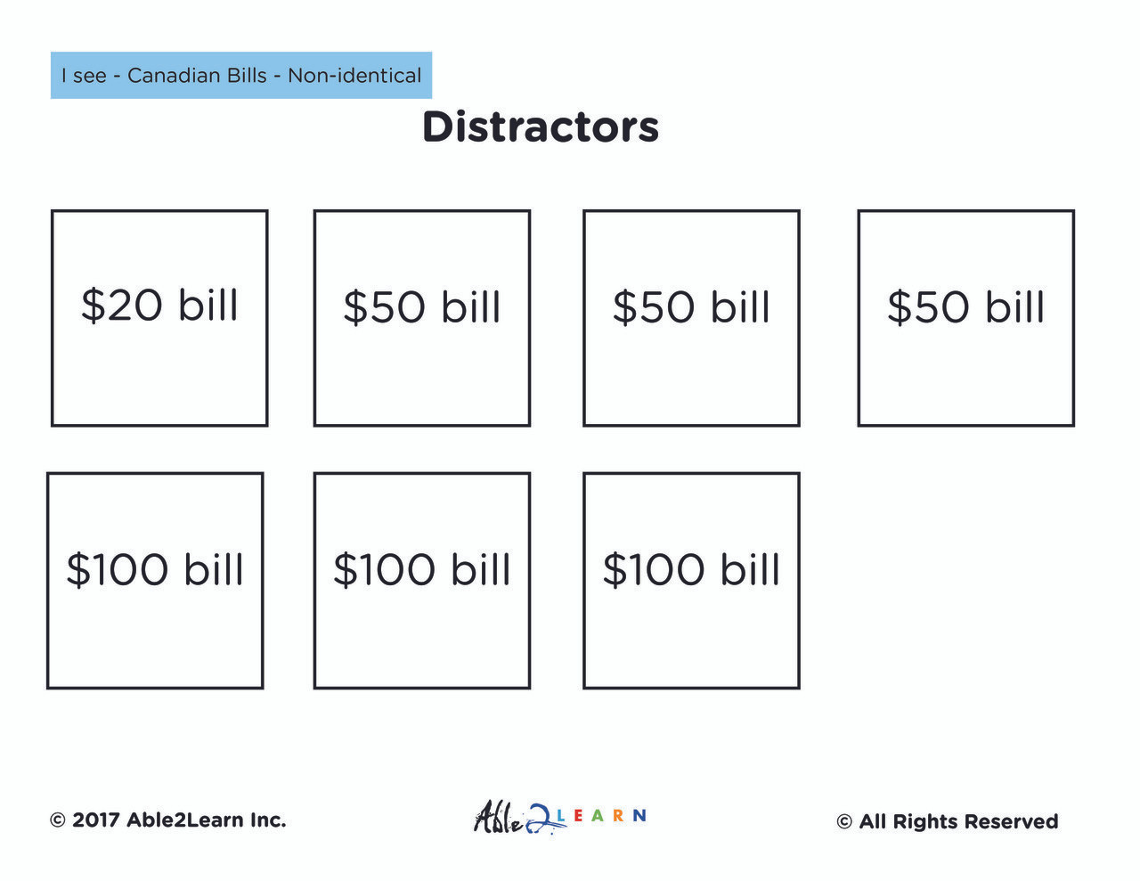 Canadian Dollar Bills Non Identical Matching: Free Math Adapted Book