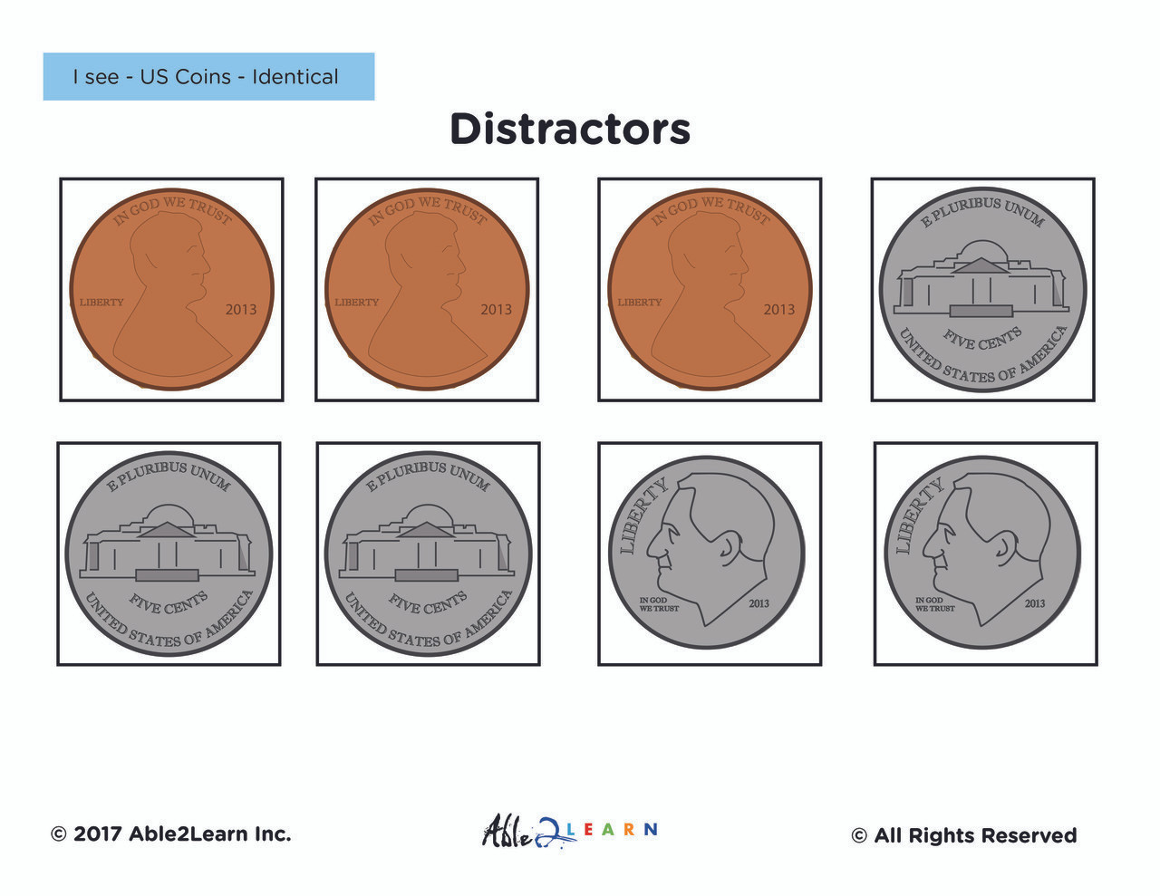 American Coins Identical Matching: Math Adapted Book: Free Math Adapted ...