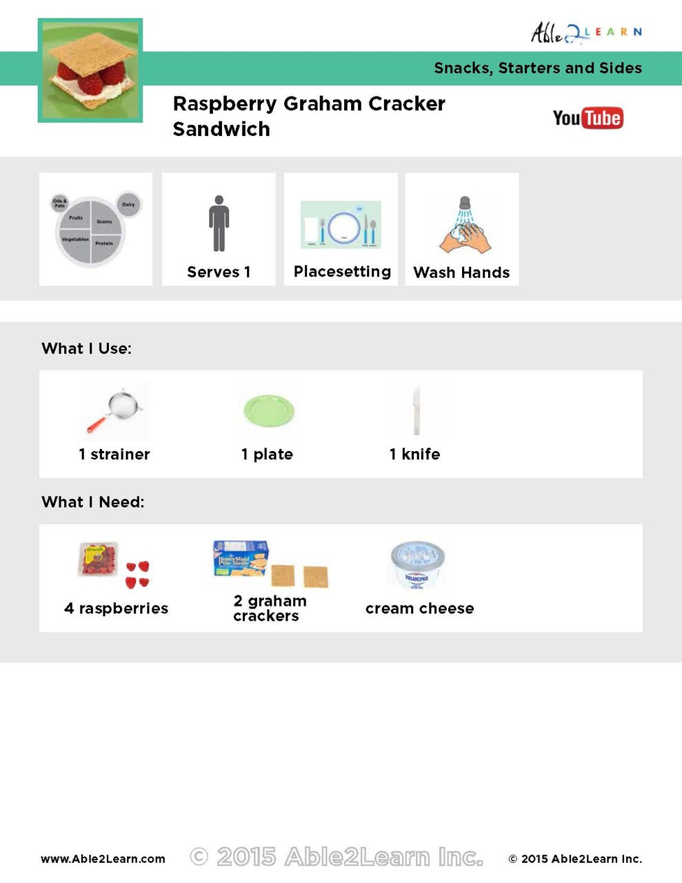 Free Raspberry Graham Cracker Visual Recipe with Comprehension Sheets