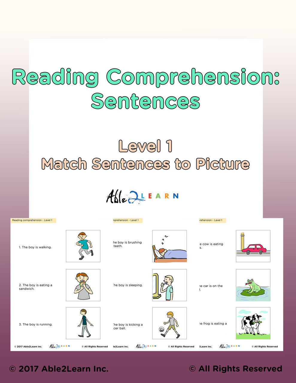 ReadingFree Reading Comprehension Workbook: Matching Simple Sentences ...