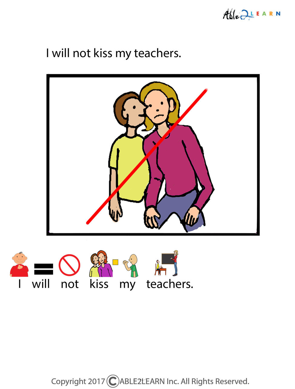 No Kissing At School Social Story: Autism Puberty