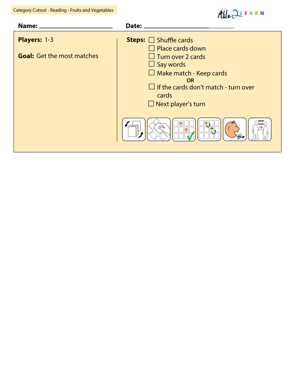 Food And Vegetable Flashcards Matching Game Flashcards