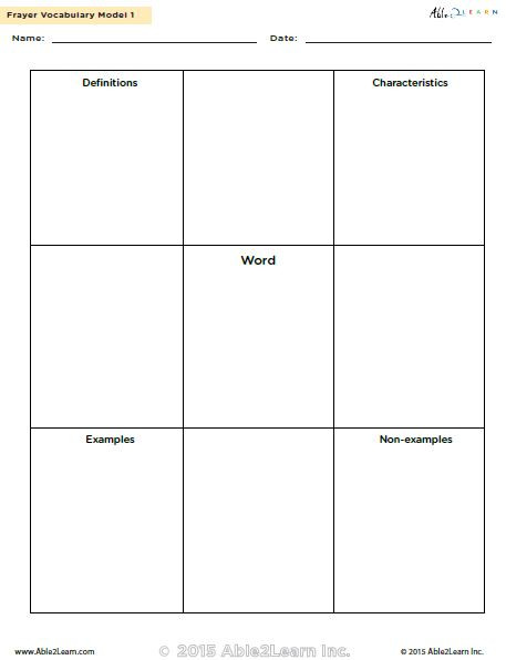 Frayer Vocabulary Model 1 & 2 - Able2learn Inc.