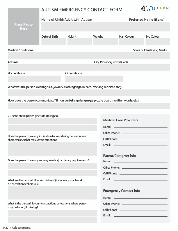 Autism Emergency Contact Form - Able2learn Inc.