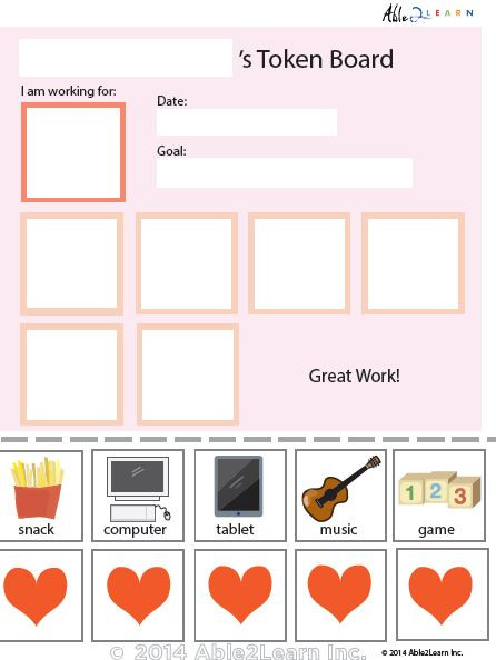 Token Board - Simple Pink Hearts - 5 Tokens - Able2learn Inc.