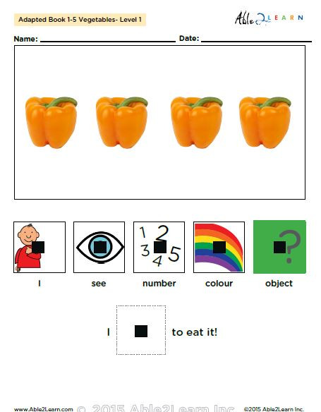 Veggie Themed Adaptive Books - Counting 1 - 5 (Lv. 1) - 19 Pages ...