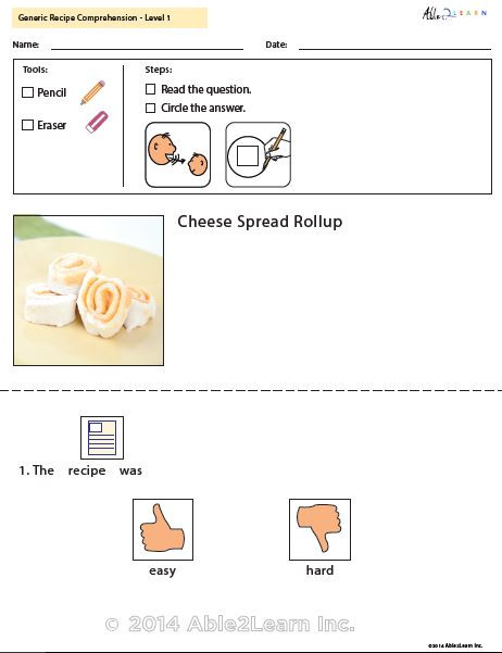 Cheese Spread Sandwich Roll Ups And Comprehension Sheets: Pages 17-( Lv ...