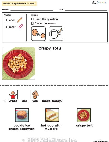 Crispy Tofu Recipe And Comprehension Sheets: Pages 23 - Able2learn Inc.