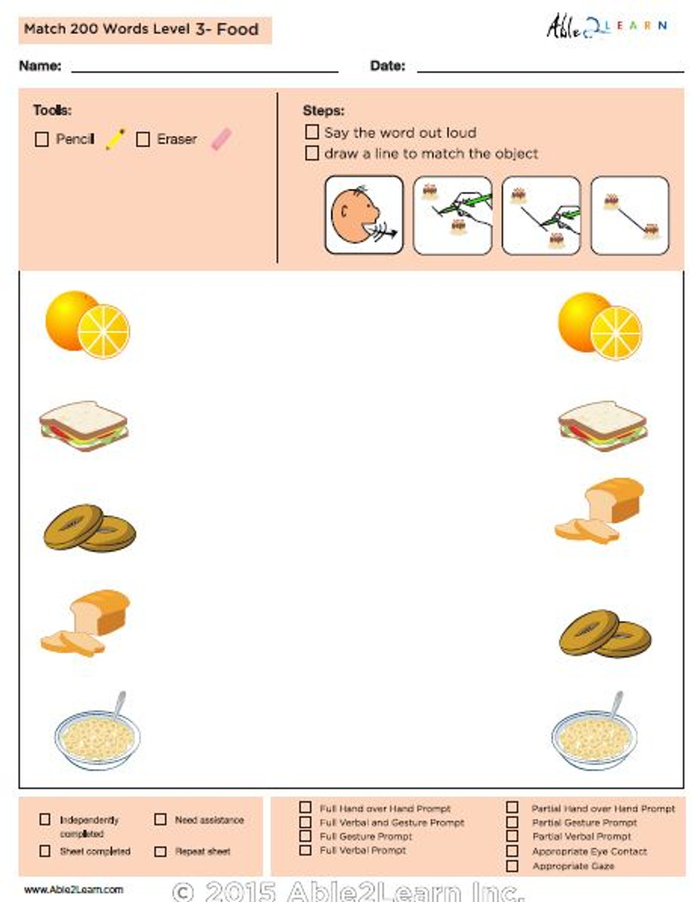 Food Identical Picture Matching Program with ABLLS-R™ Words (Lv. 3 ...