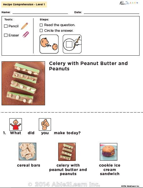 Celery with Peanut Butter and Peanuts Visual Recipe & Comprehension ...