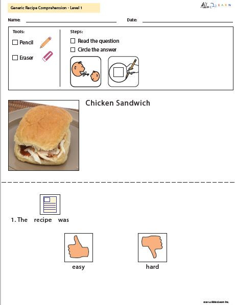 Chicken Sandwich Visual Recipe & Comprehension Sheets: 25 Pages ...
