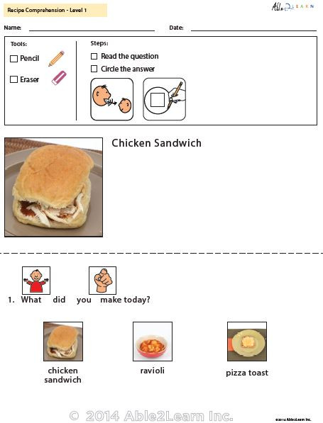 Chicken Sandwich Visual Recipe & Comprehension Sheets: 25 Pages ...