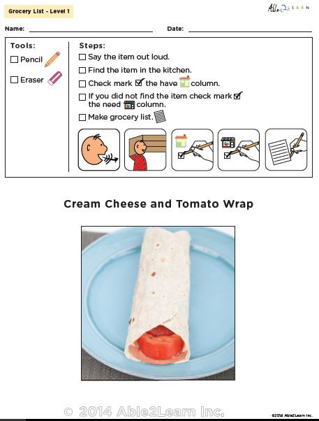 Cream Cheese and Tomato Wrap Visual Recipe & Comprehension Sheets: 18 ...