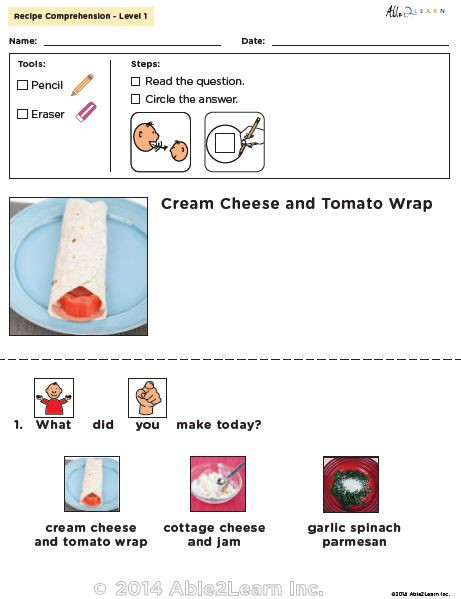 Cream Cheese and Tomato Wrap Visual Recipe & Comprehension Sheets: 18 ...