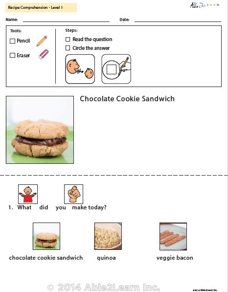 Chocolate Cookie Frosting Sandwich Visual Recipe & Comprehension Sheets ...