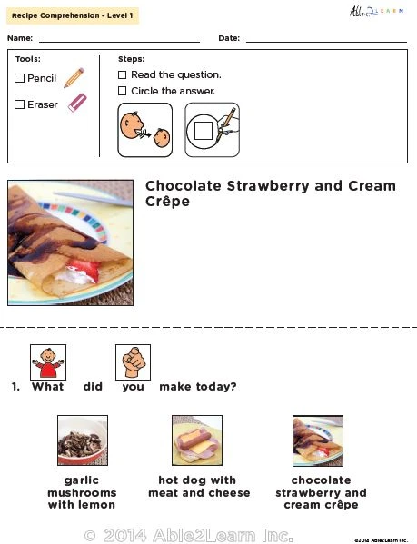 Chocolate Strawberry & Cream Crepe Visual Recipe & Comprehension Sheets ...