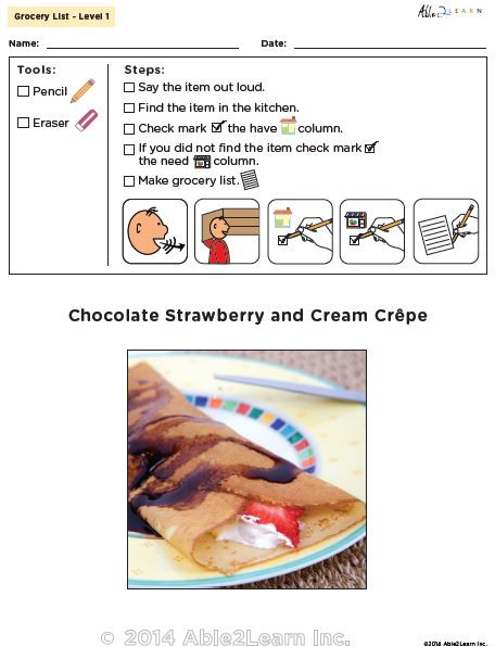 Chocolate Strawberry & Cream Crepe Visual Recipe & Comprehension Sheets ...