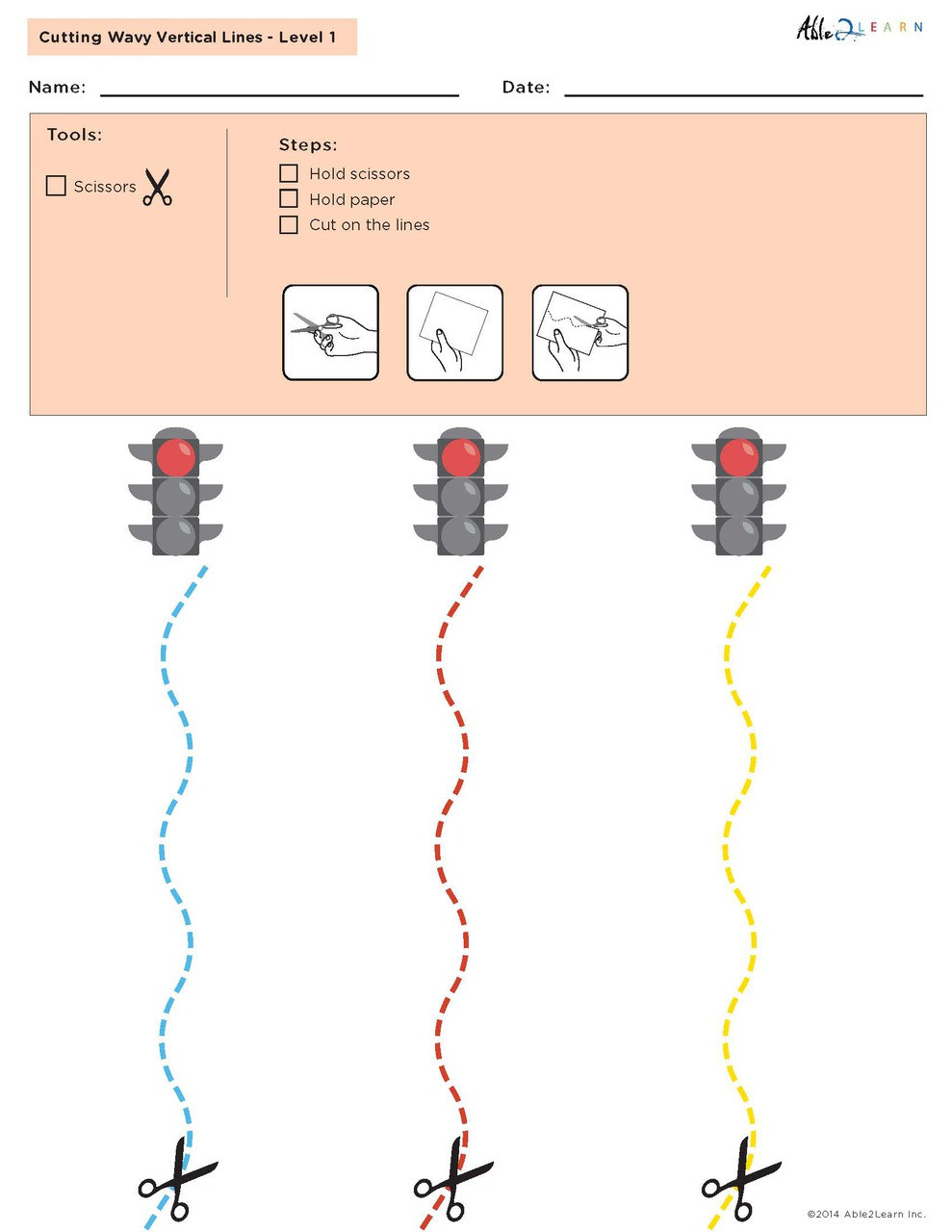 Cutting Wavy Vertical Lines- 5 Pages - Able2learn Inc.