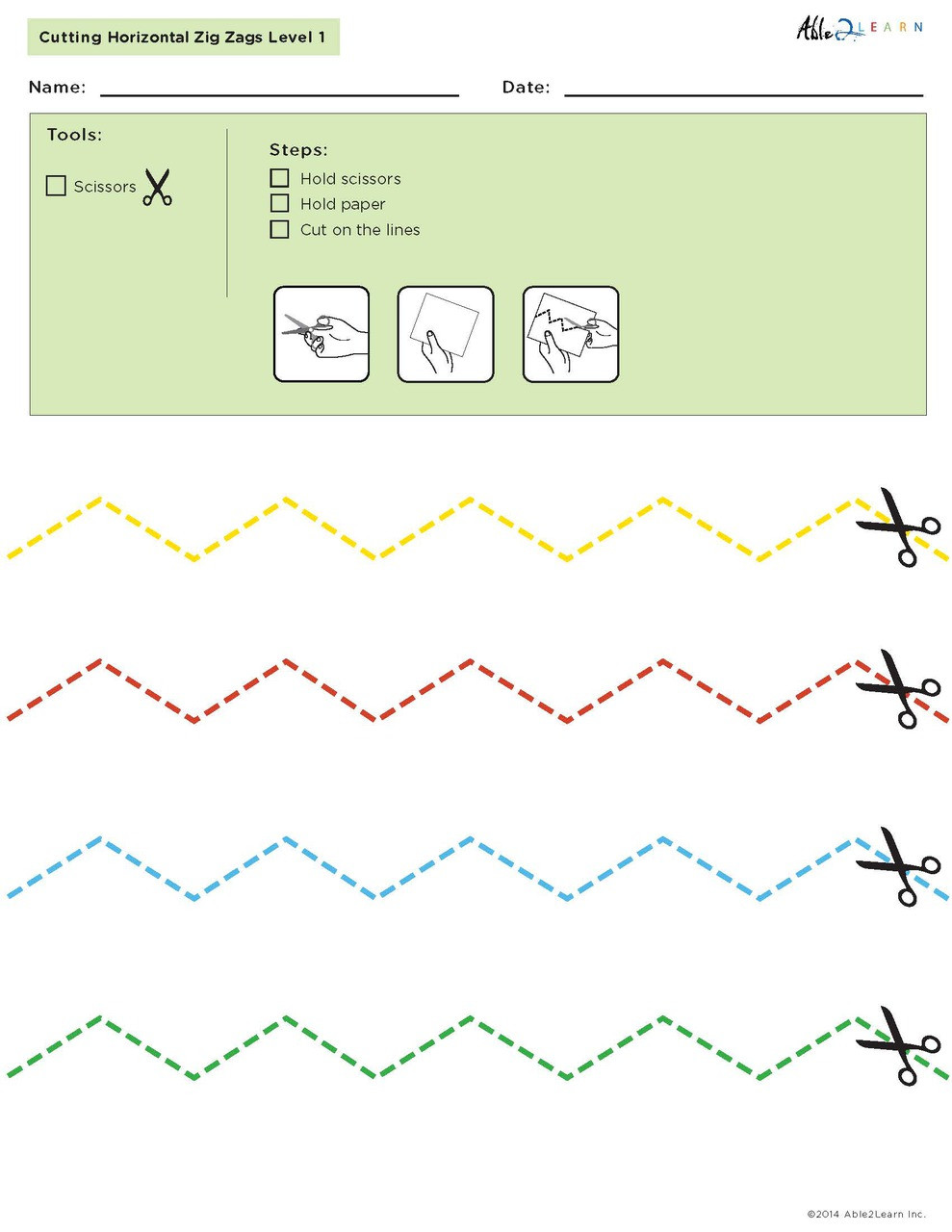 Cutting Zig Zag Horizontal Lines- 5 Pages - Able2learn Inc.