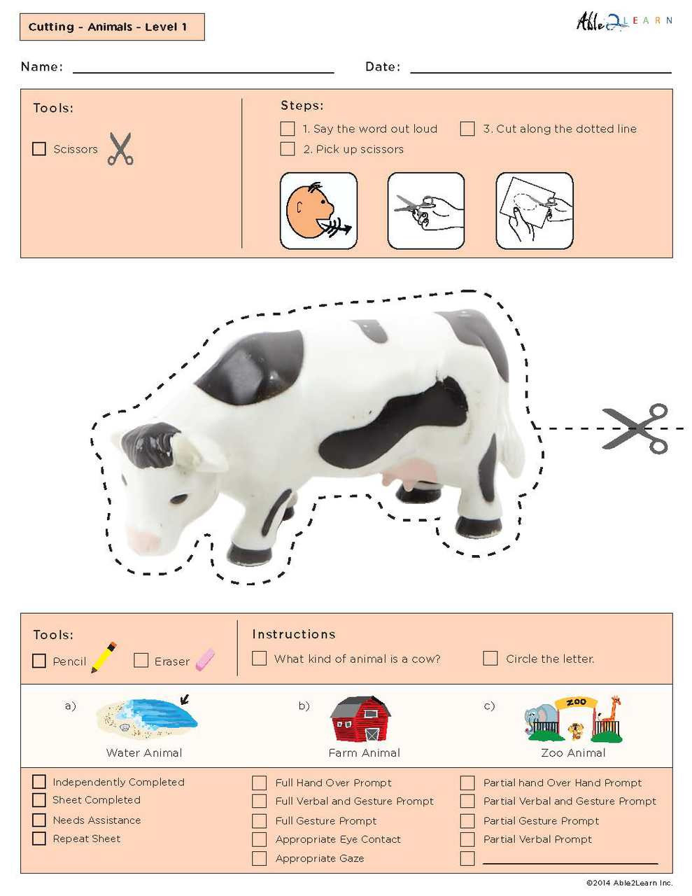 Cutting with Scissors Practise - Animal Shapes (Lv. 1) - Able2learn Inc.