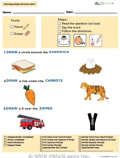 Following Simple Directions Workbook: Free Teaching Resources