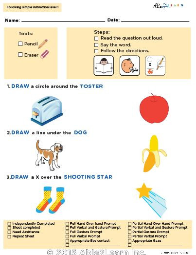 Following Simple Directions Workbook: Free Teaching Resources