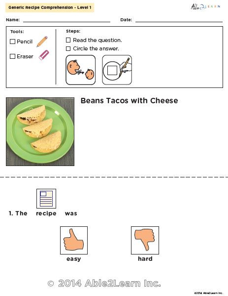Taco With Beans and Cheese And Comprehension Sheets: Recipe And ...