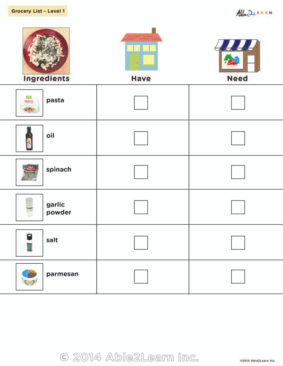 Pasta With Spinach and Parmesan Picture Recipe And Comprehension Sheets