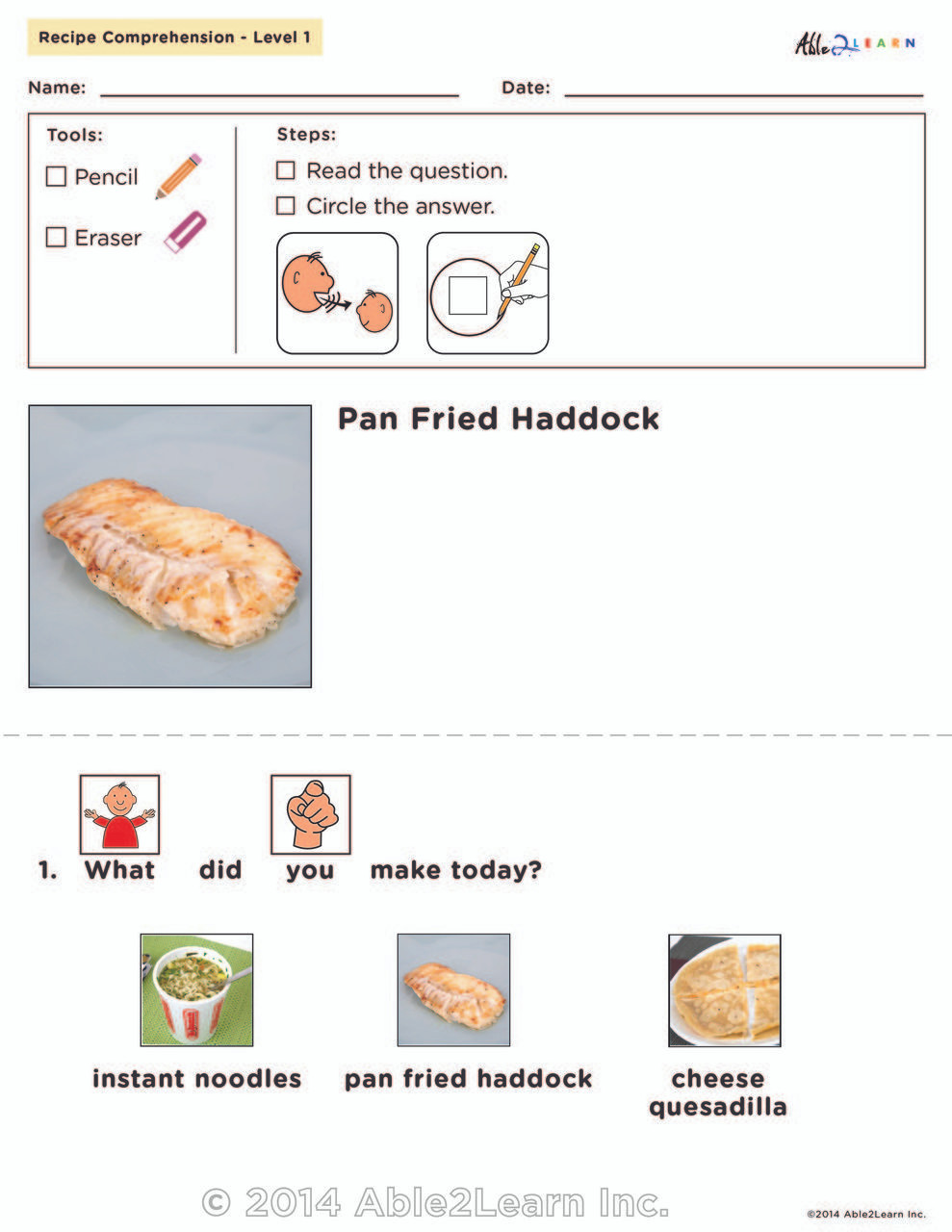 Pan Fried Fish Picture Recipe And Comprehension Sheets