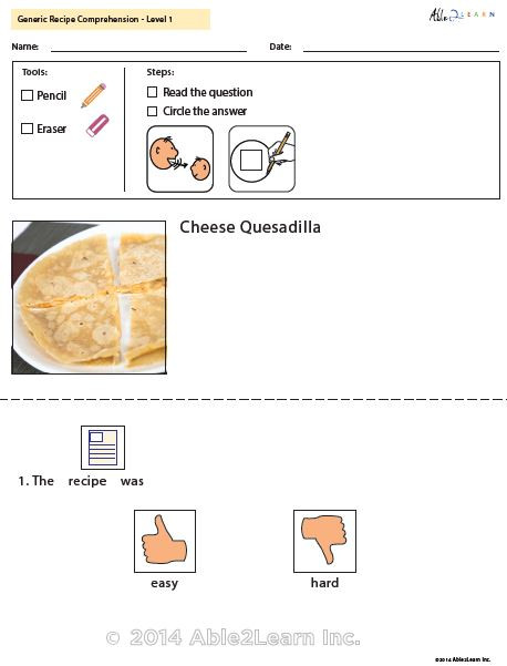 Cheese Quesadilla (Stove) Recipe And Comprehension Sheets With Matching ...
