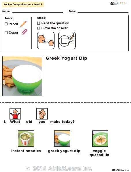 Greek Yogurt Dip Recipe And Comprehension Sheets: Pages 17 - Able2learn ...