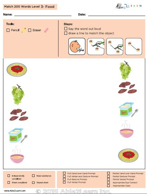 Food Identical Picture Matching Program with ABLLS-R™ Words (Lv. 3 ...