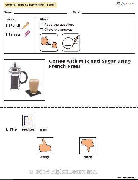 Coffee and Milk (French Pressed) Visual Recipe & Comprehension Sheets ...
