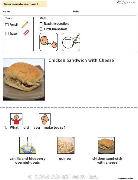 Chicken Sandwich with Cheese Sandwich Visual Recipe & Comprehension ...