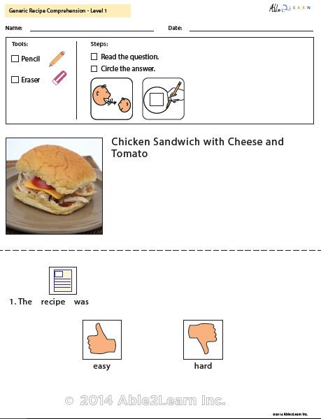 Chicken with Cheese & Tomato Sandwich Visual Recipe & Comprehension ...