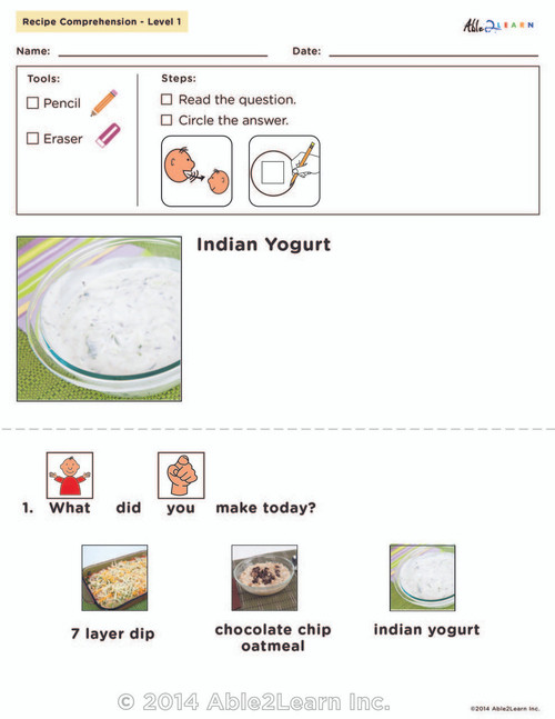 Indian Yogurt Visual Recipe And Comprehension Sheets: Visual Recipe