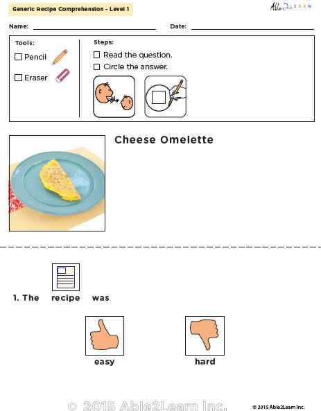 Cheese Omelette Recipe And Comprehension Sheets: Recipe And ...