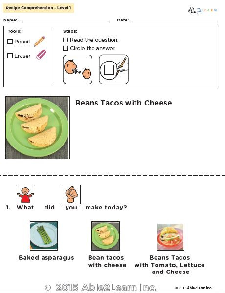 Taco With Beans and Cheese And Comprehension Sheets: Recipe And ...