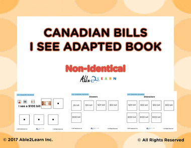 Canadian Dollar Bills Non Identical Matching: Free Math Adapted Book