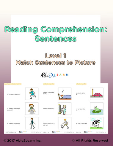 ReadingFree Reading Comprehension Workbook: Matching Simple Sentences ...