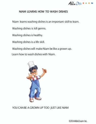 Niam Learns To Wash Dishes Social Story and Sequencing: 9 Pages