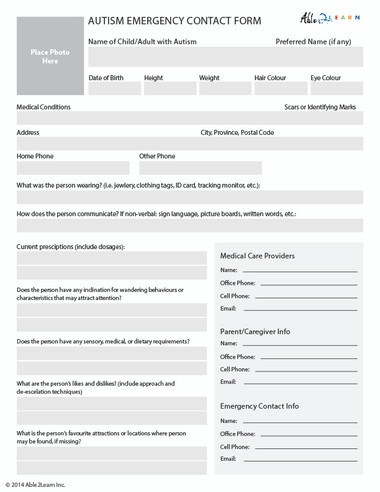Autism Emergency Contact Form - Able2learn Inc.