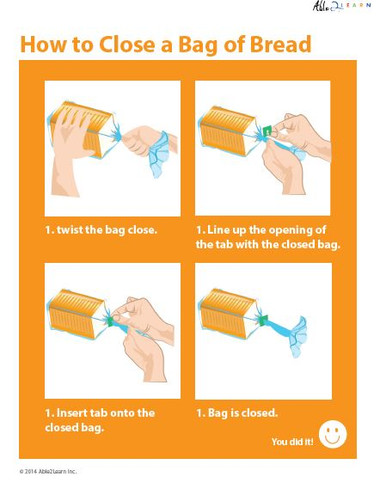 Illustrated Cooking Skills - How to Close a Bread Bag - Able2learn Inc.