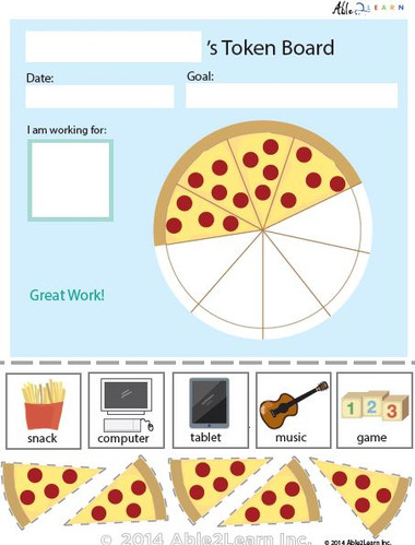 Token Board - Food Pizza - 5 Tokens - Able2learn Inc.