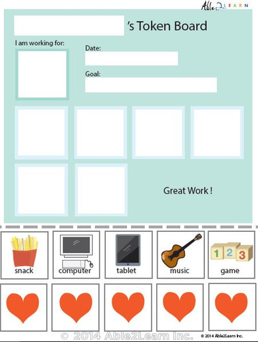 Token Board - Simple Hearts - 5 Tokens - Able2learn Inc.