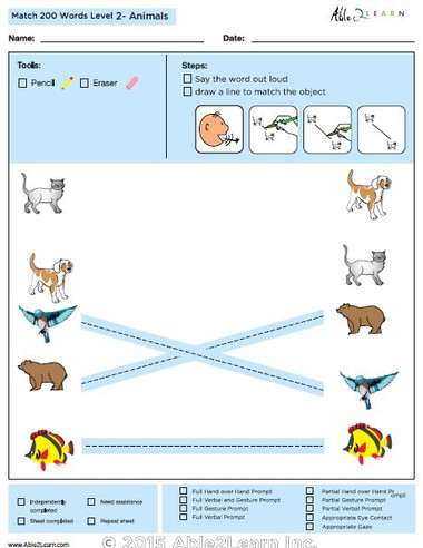 Animals Identical Picture Matching Program with ABLLS-R™ Words (Lv. 2 ...