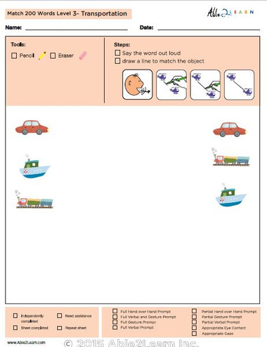 Transportation Identical Picture Matching Program with ABLLS-R™ Words ...