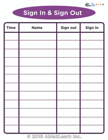 SIGN IN AND SIGN OUT WASHROOM CHART FOR THE CLASSROOM: SCHOOL SKILLS