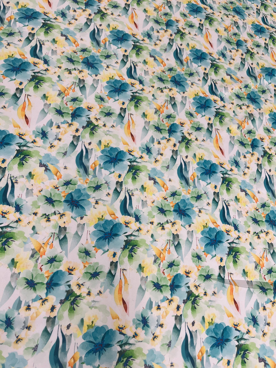 Meadow Mirage Polyester Stretch - Blue/Green/Yellow - Fishman's Fabrics